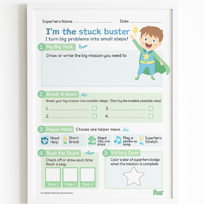 I’m the Stuck Buster – Kids Task Breakdown Chart (A4 Printable) | PeaZ