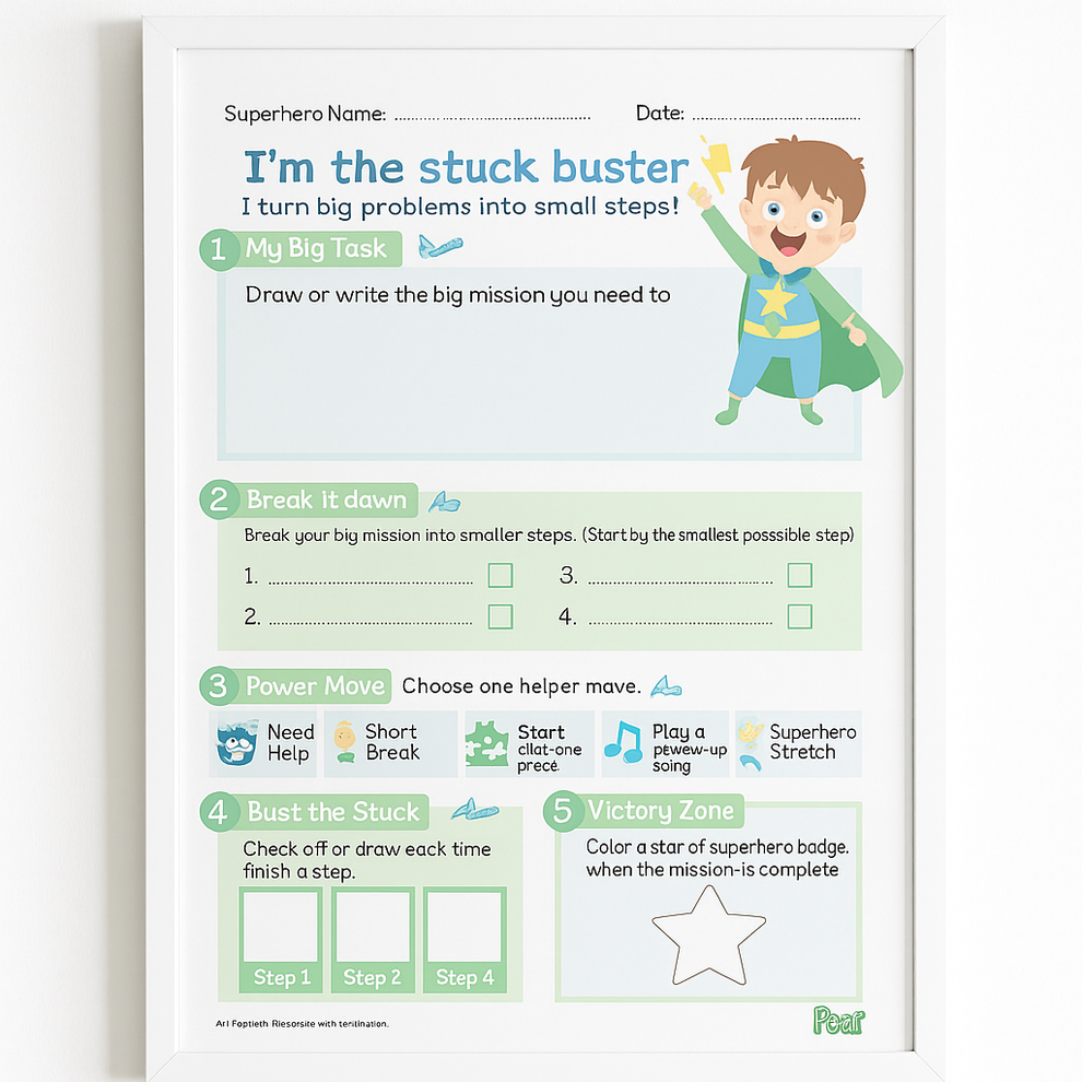 I’m the Stuck Buster – Kids Task Breakdown Chart (A4 Printable) | PeaZ